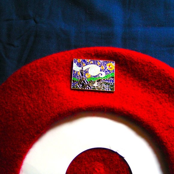 Accessories | Wine Beret With Big Starry Starry Night Enameled Pin ...